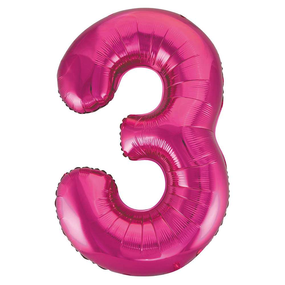 Pink Number 3 Foil Balloon - 34 Inflated | Cakes Delivery Online