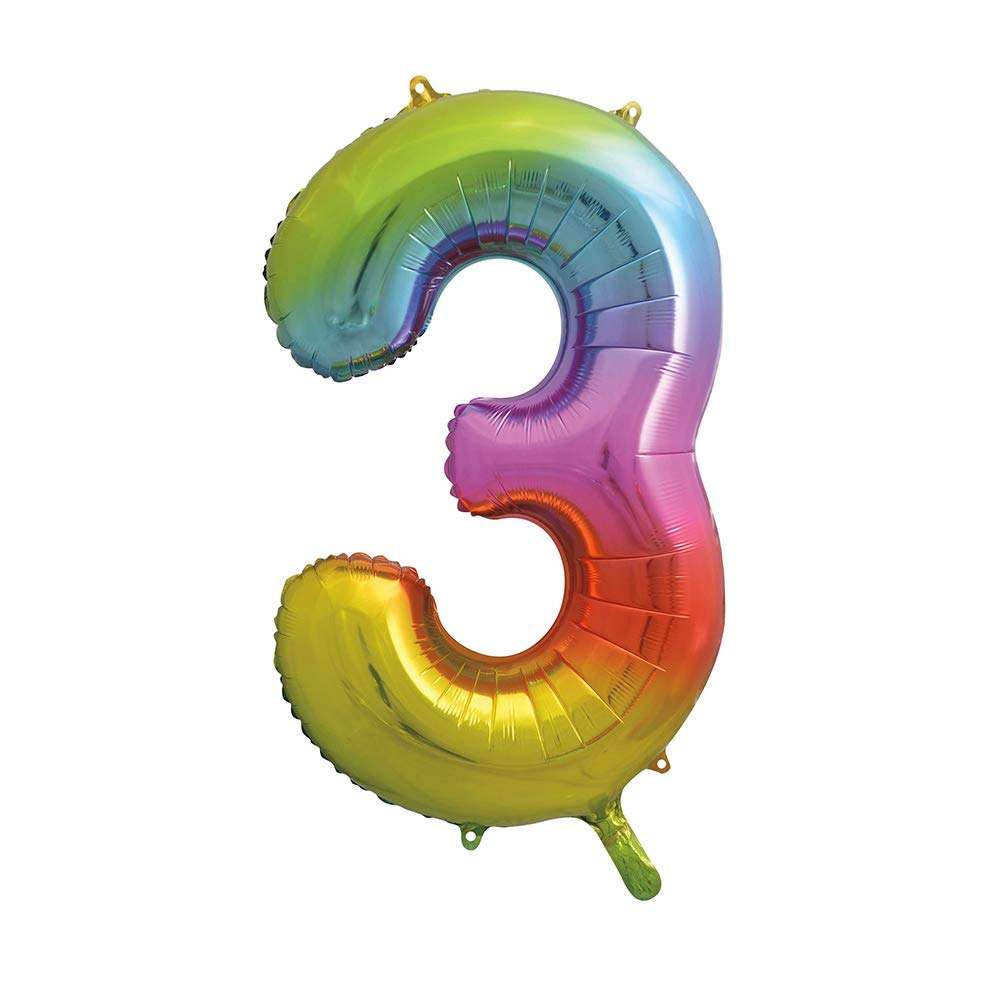 Order Rainbow Number 3 Foil Balloon - Cakes & Bakes